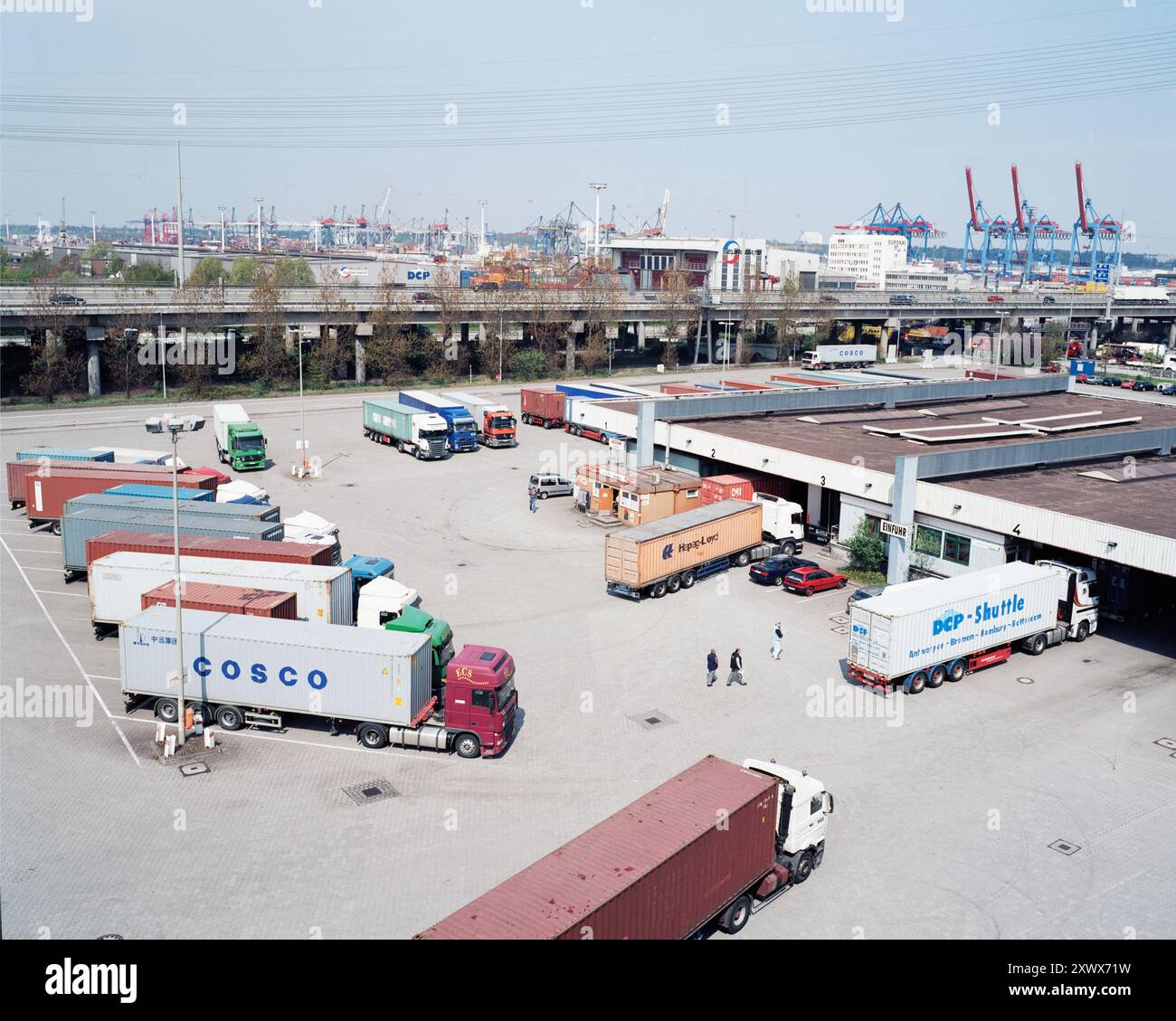 A bustling container customs clearance station in Altenwerder, Hamburg ...