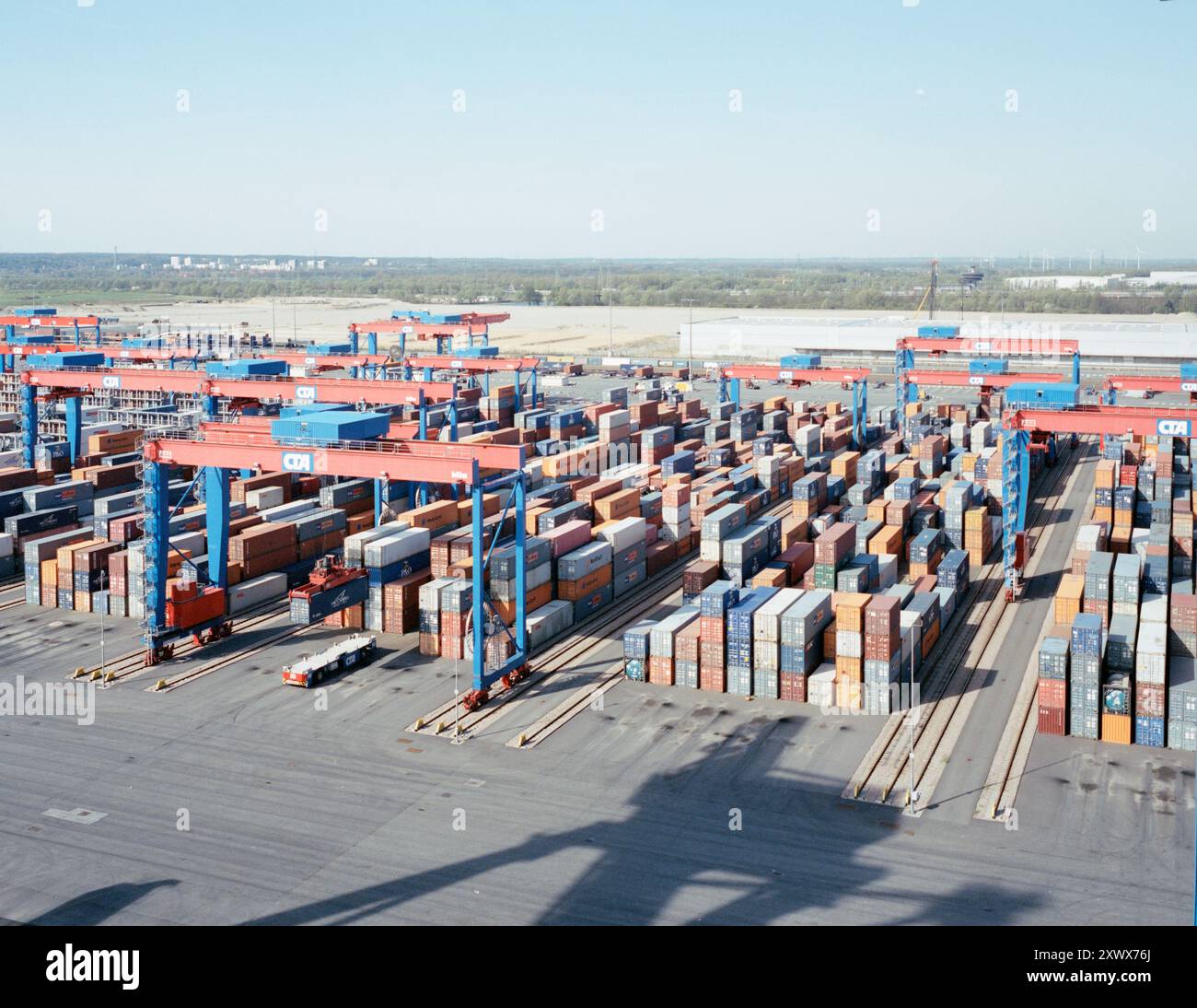 Arial view of Container Terminal Altenwerder in Hamburg showing ...