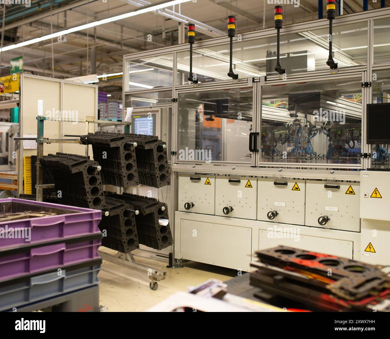 A detailed view of a modern industrial factory interior, showcasing an ...
