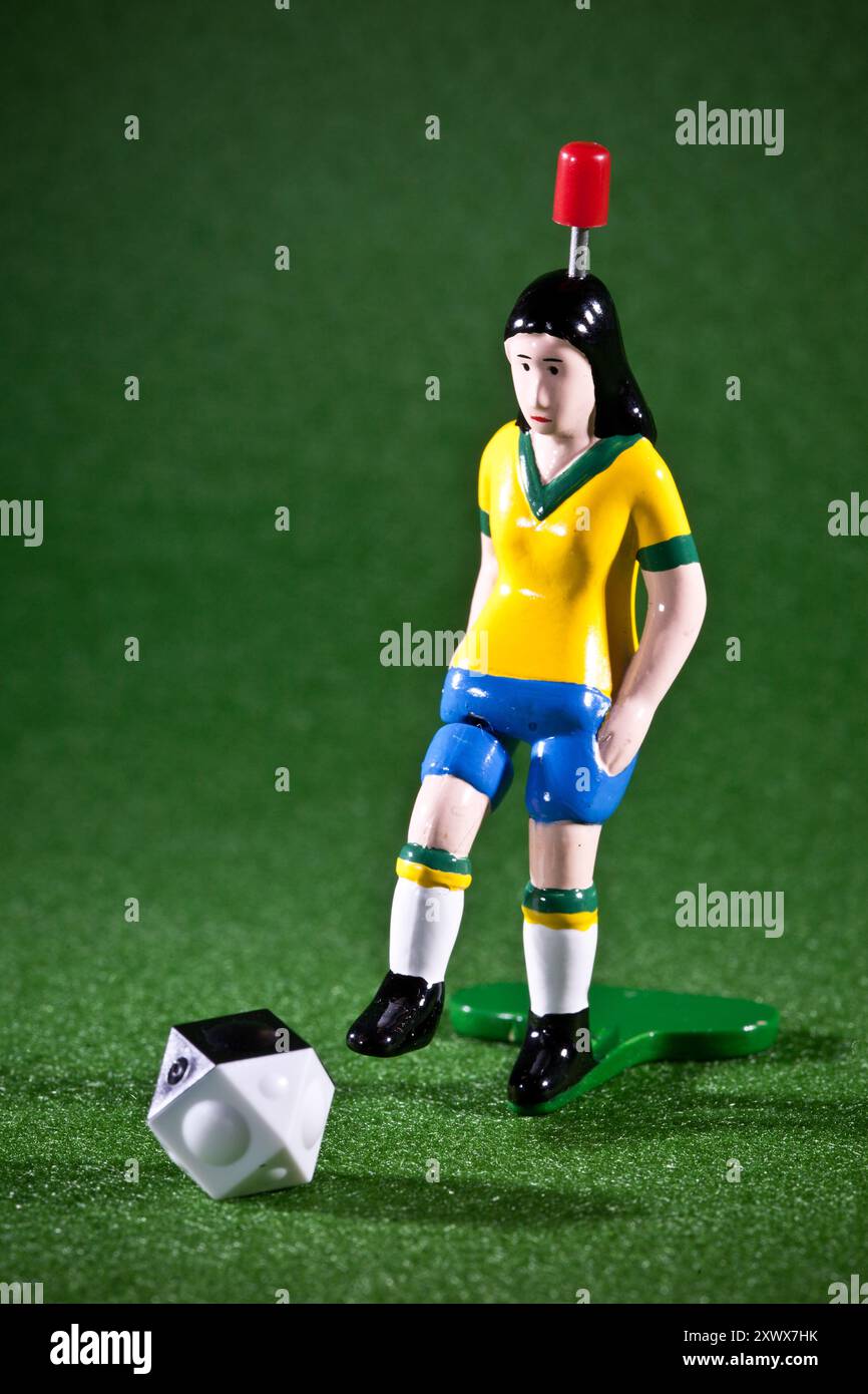 Close-up image of a Tipp-Kick female figurine player in a Brazil team ...