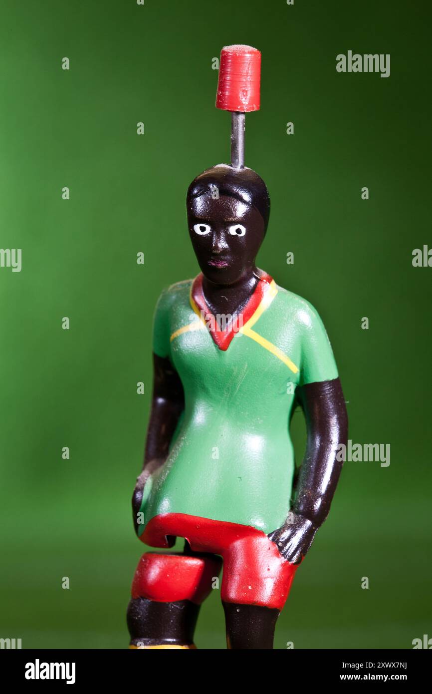 Close-up of a Tipp-Kick soccer player figurine dressed in the jersey ...