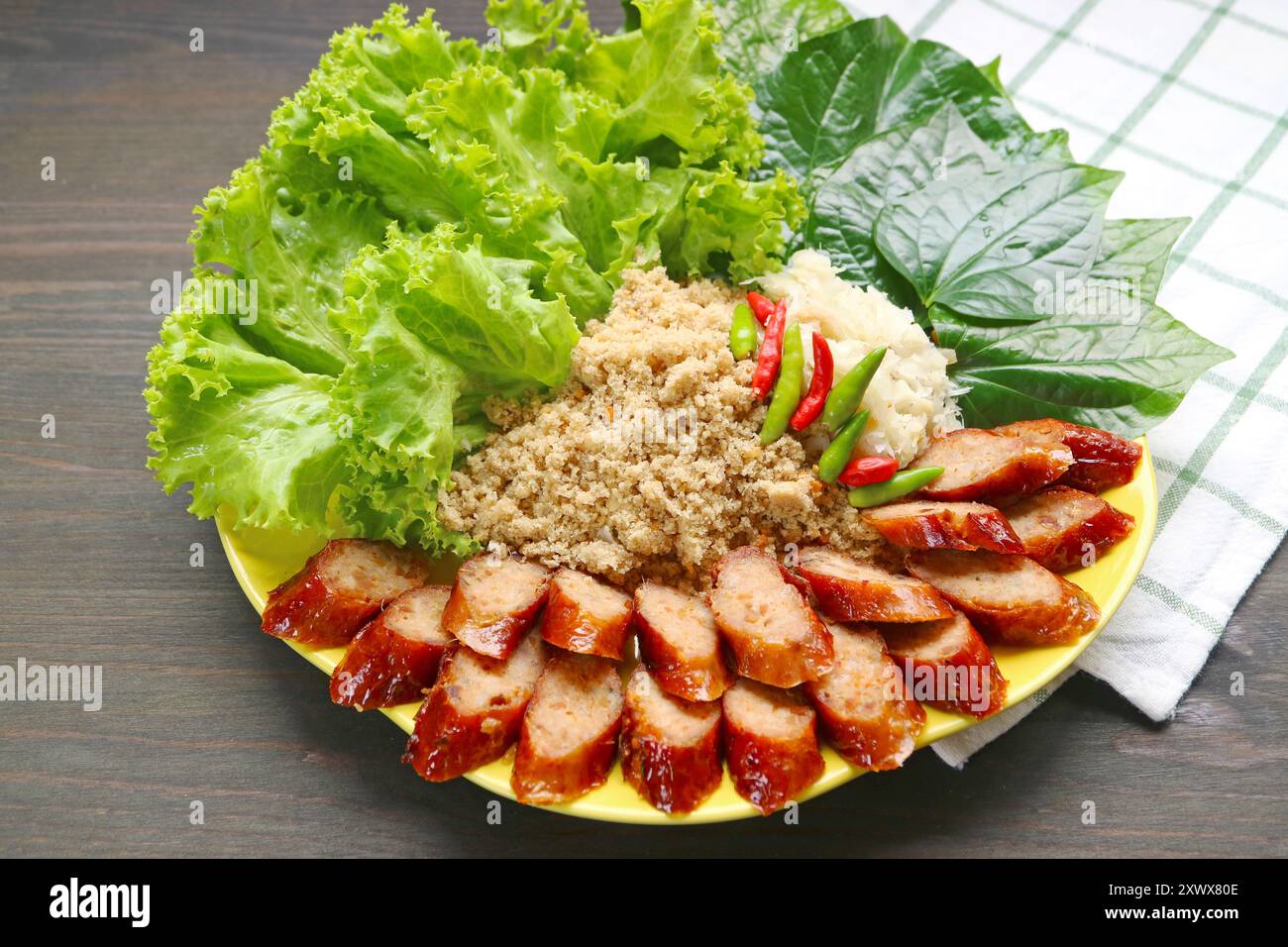 Plate of Sai Krok-Planaem, a Thai Dish of Grilled Spicy Pork Sausages ...