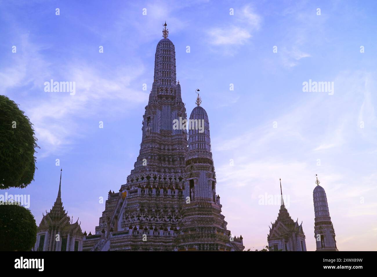 Stunning View of Wat Arun Central Prang and Satellite Prang against ...