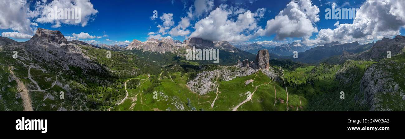 Cinque 5 torri five towers Aerial view of the Dolomites mountain ...