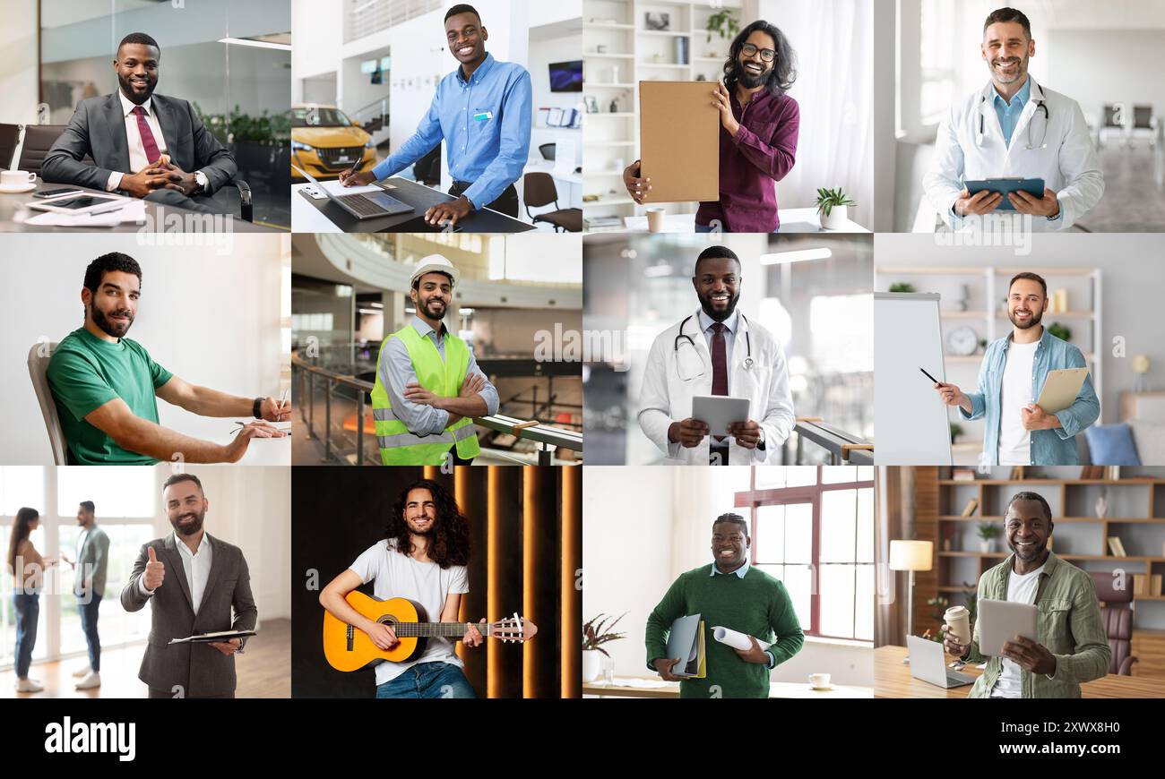 Diverse Group of Smiling Men Working in Various Professions Stock Photo ...