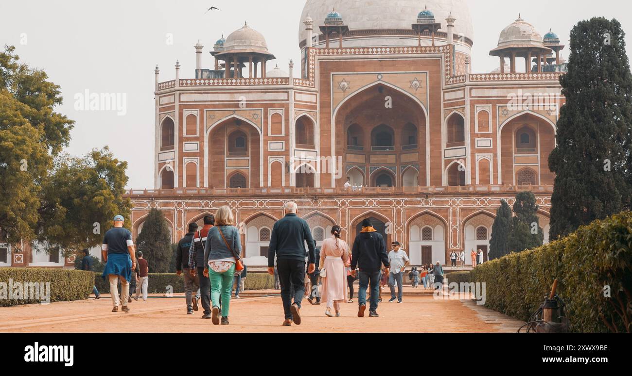 New Delhi, Delhi, India. People visiting Humayun's tomb. Famous place ...