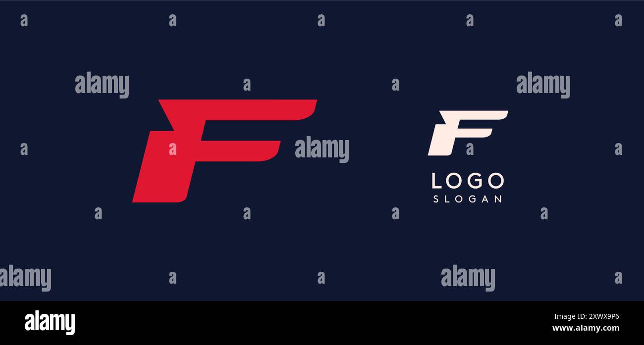Wide bold red letter F, modern dynamic logo for business identity of ...