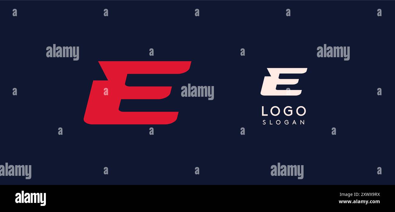 Wide bold red letter E, modern dynamic logo for business identity of ...