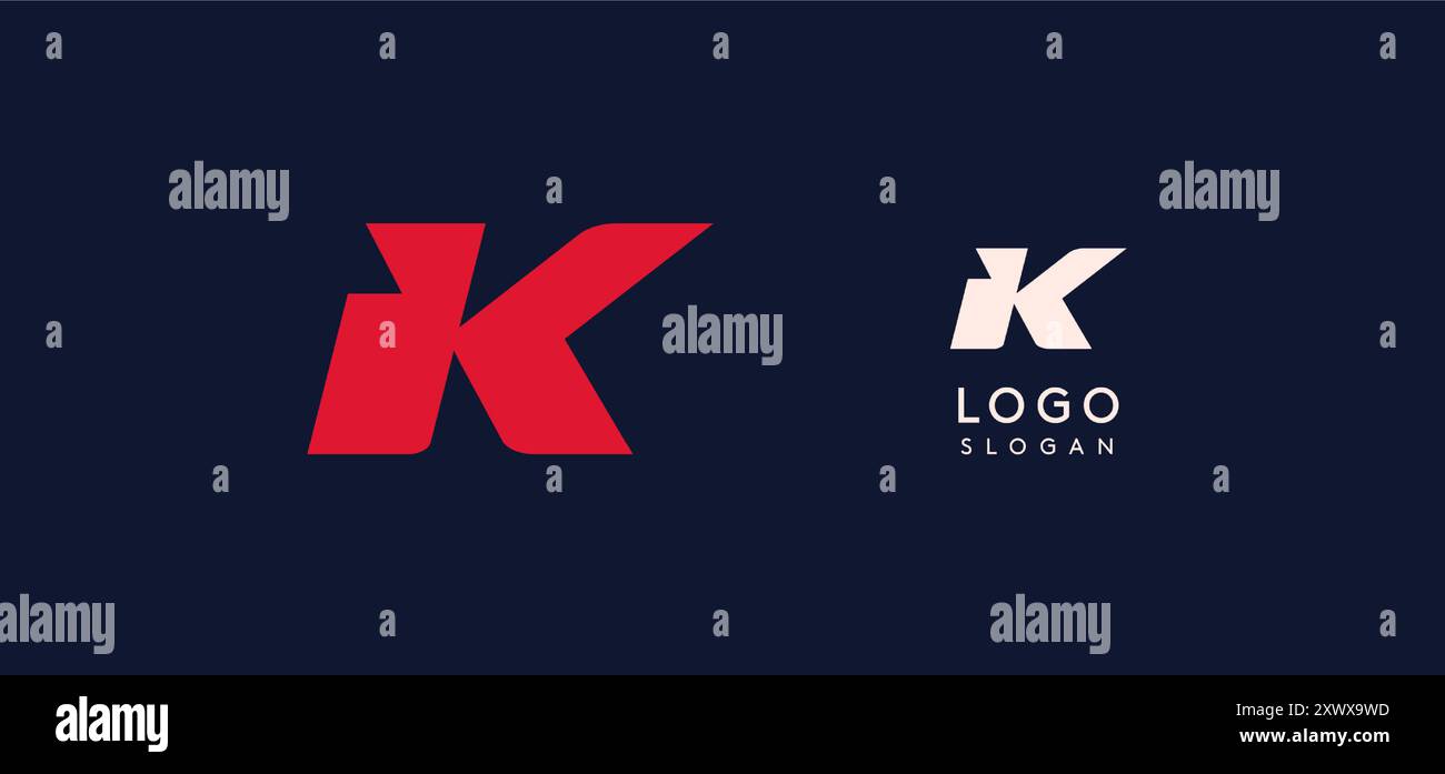 Wide bold red letter K, modern dynamic logo for business identity of ...
