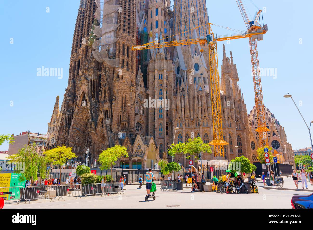 Barcelona, Spain - July 11, 2024: Side view of Sagrada Familia with ...
