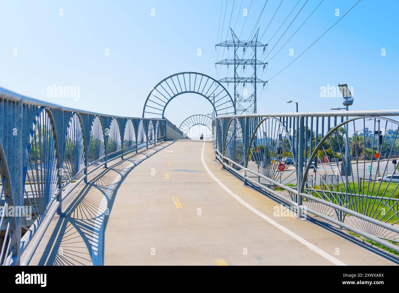 Los Angeles, California - April 21, 2024: Wide pedestrian bridge over ...