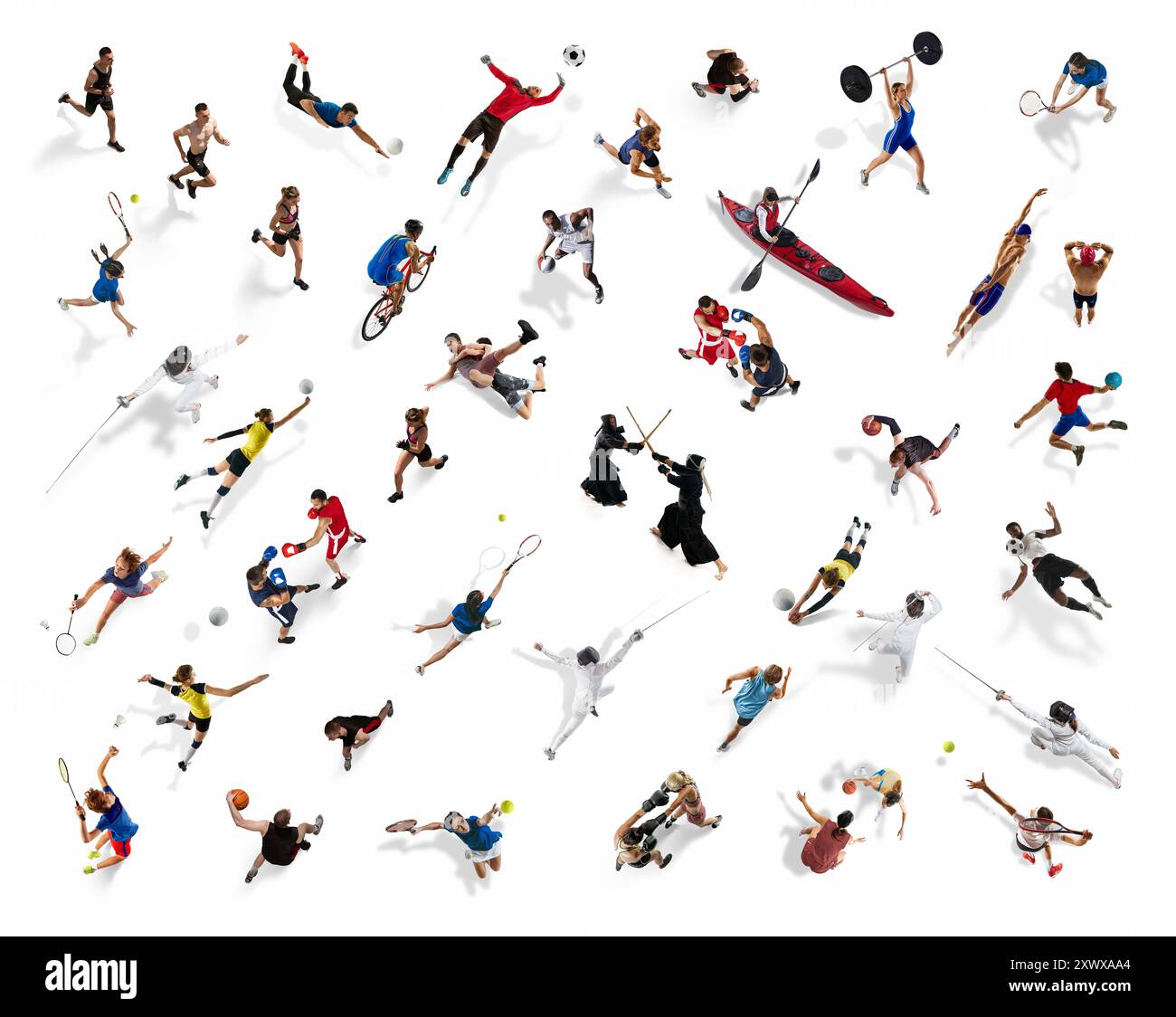 Collage. Multiple athletes, men and women of different sports in motion ...