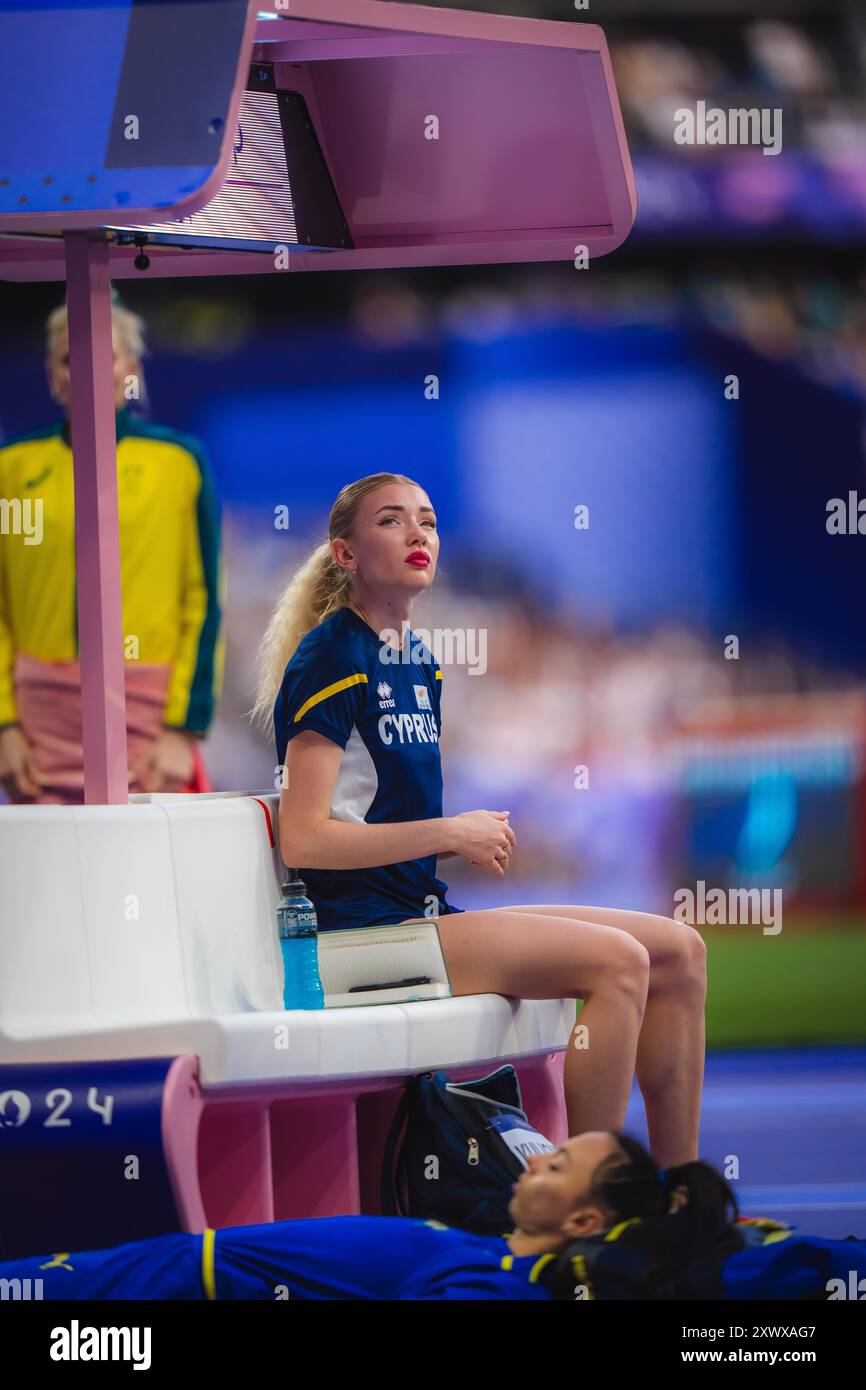Elena Kulichenko participating in the high jump at the Paris 2024 ...