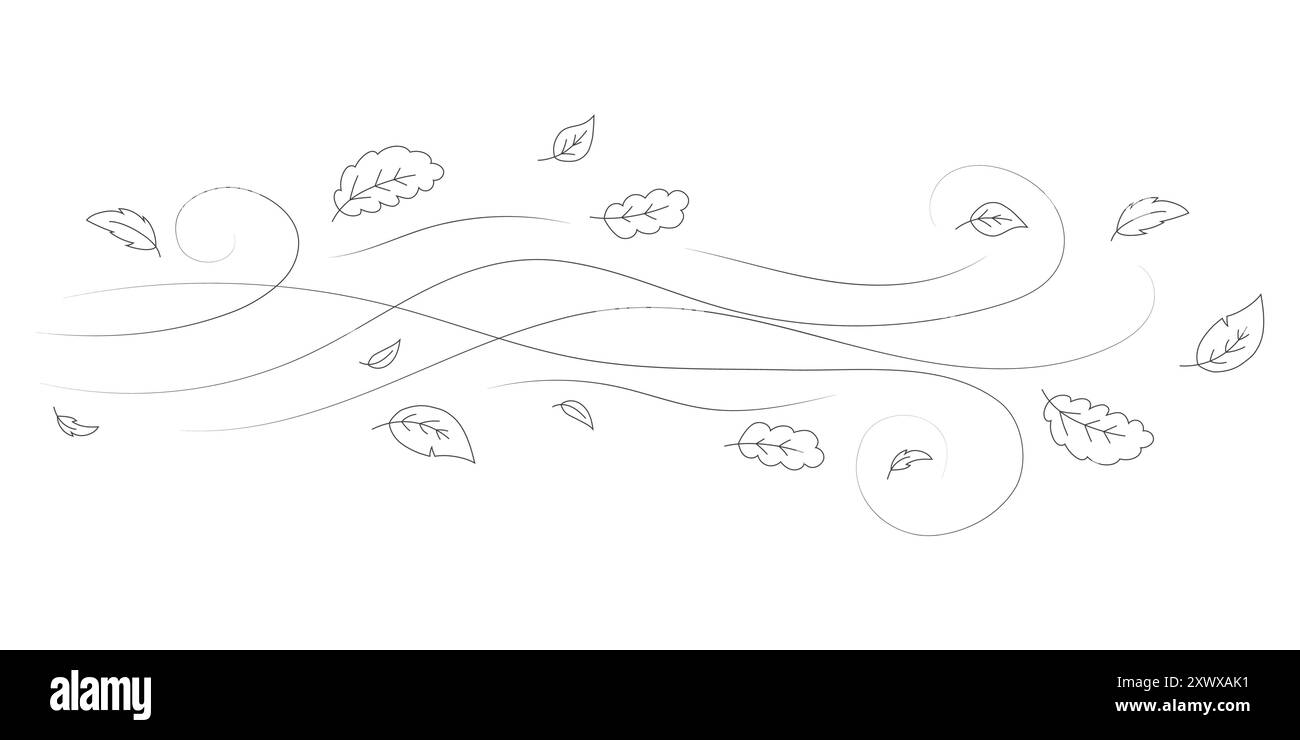 Doodle autumn leaves flying in the wind. Falling season outline ...