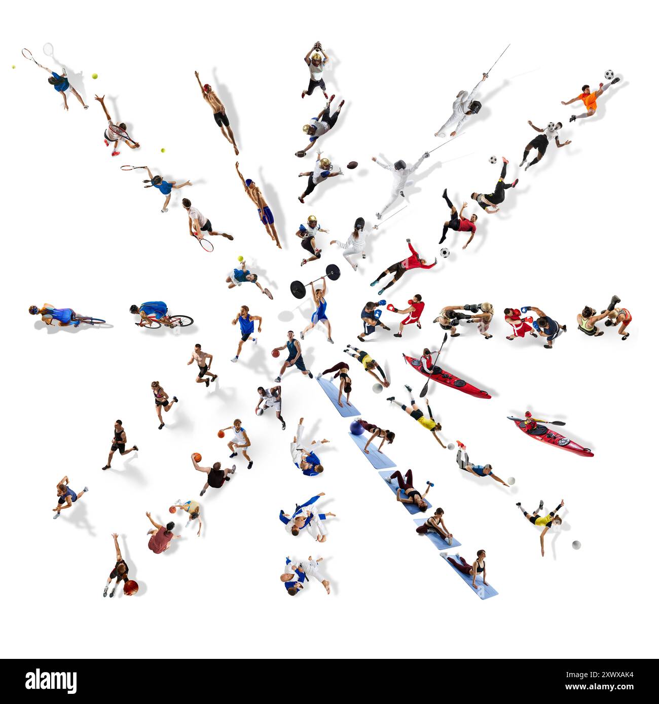 Creative top collage. Multiple athletes, men and women of different ...