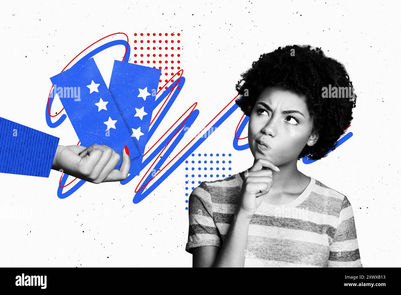 Collage sketch picture of thoughtful woman vote government president ...