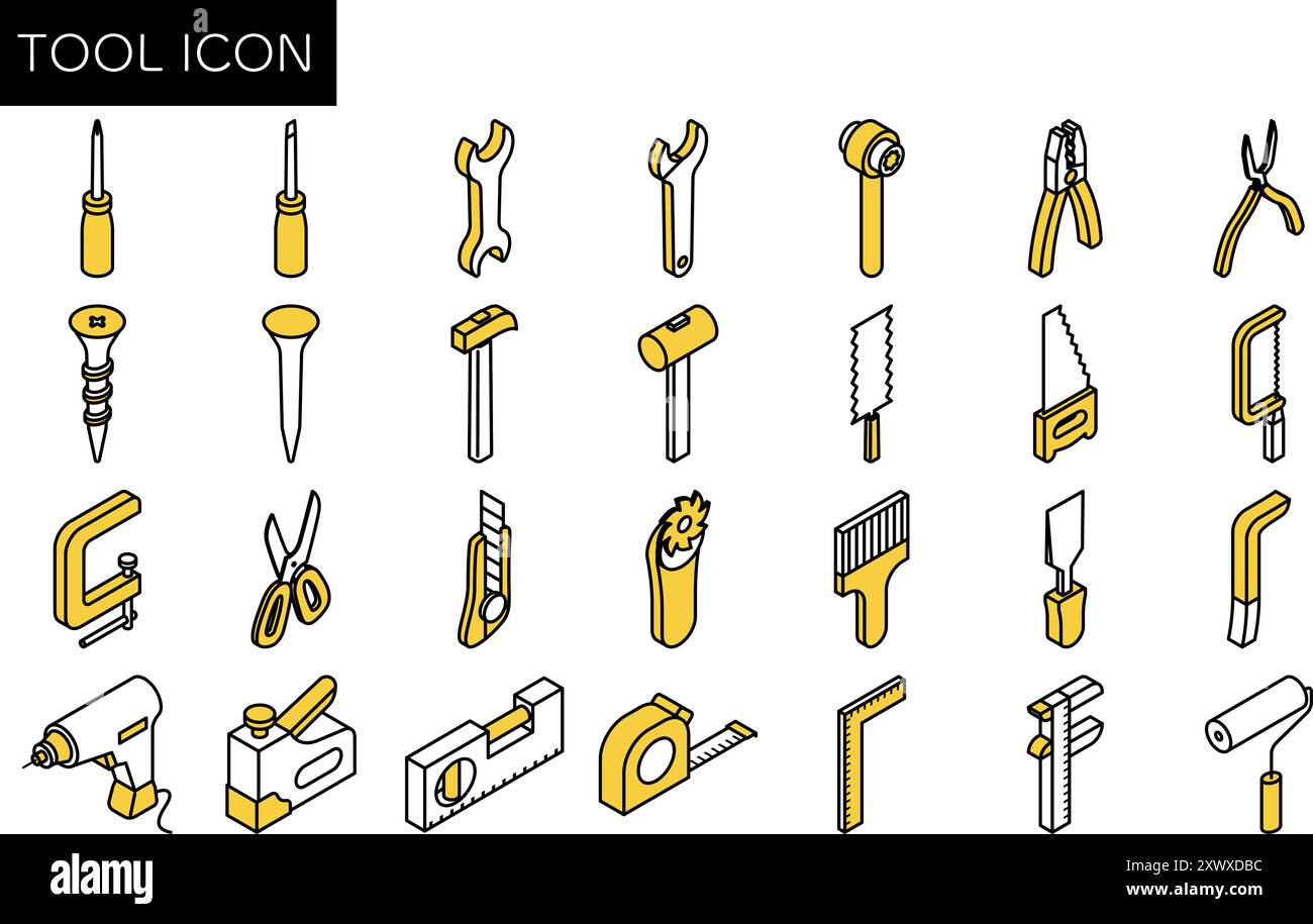 Isometric simple line drawing tool icon set, Vector Illustration Stock ...