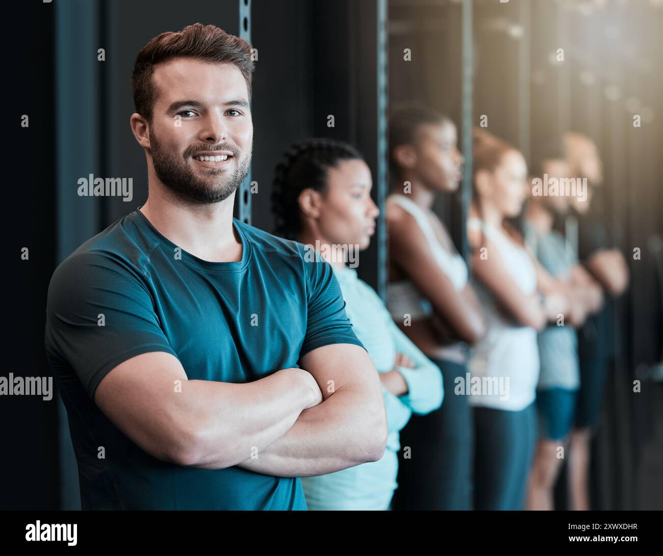 Fitness, happy man and confident in gym class for portrait, wellness ...