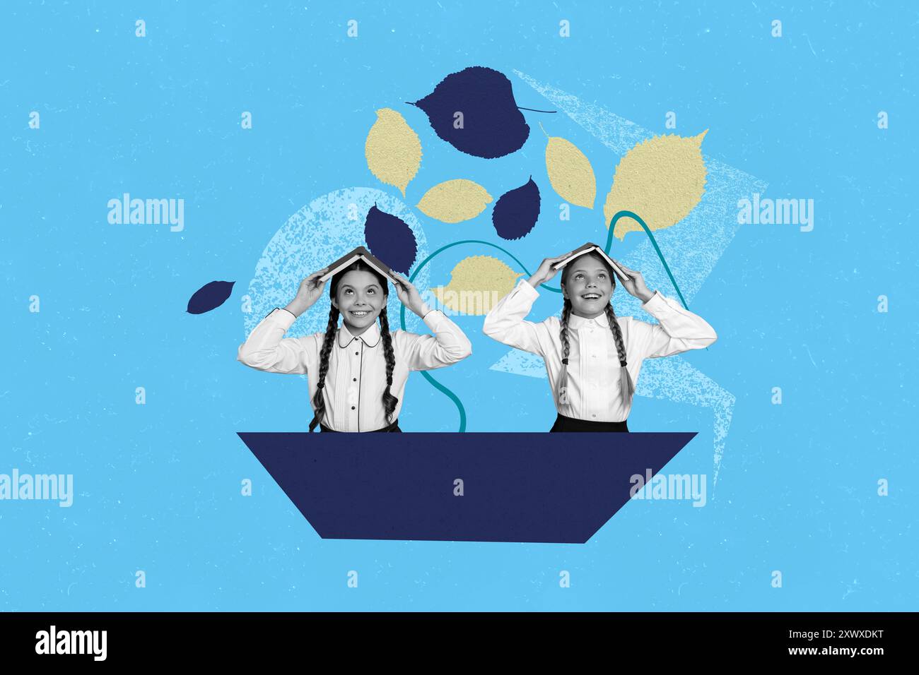 Creative poster collage of funny girl books roof school day shopping ...