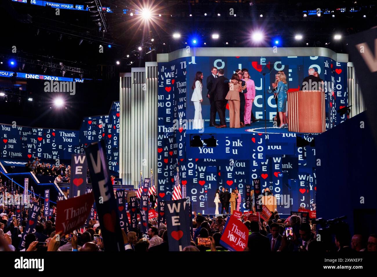 Signs saying, “We love Joe,” seen during the Democratic National ...