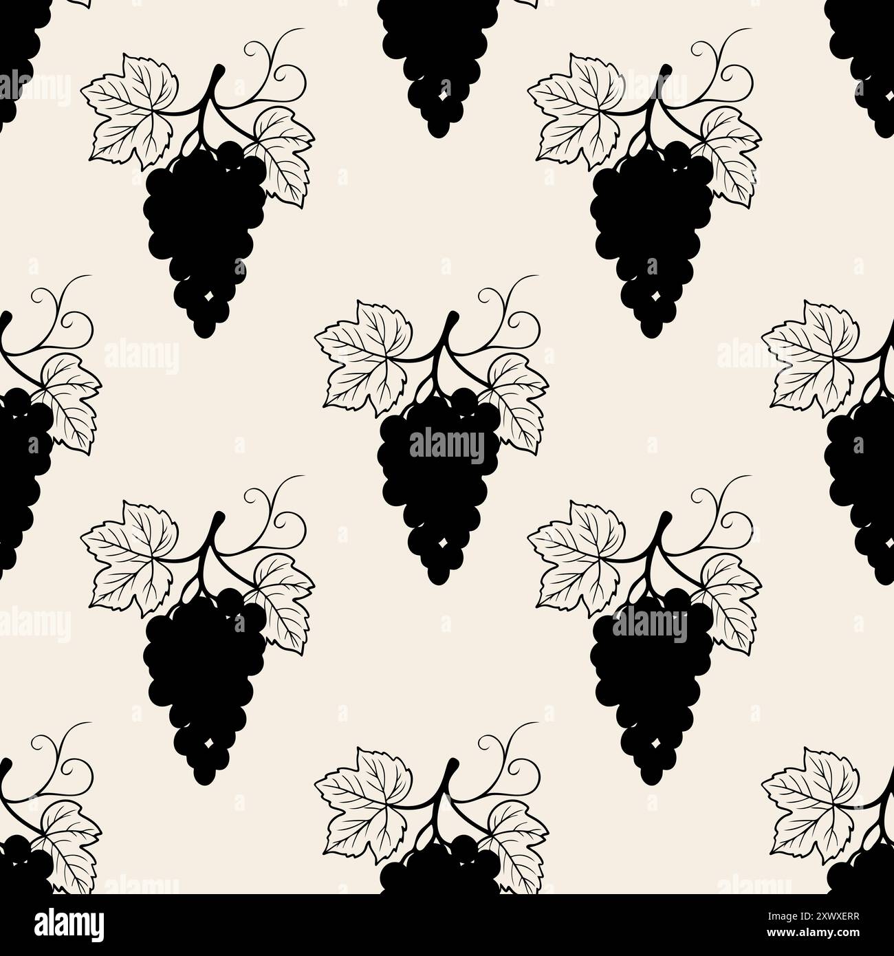 Pattern grape bunch silhouette dark color on beige background. Vector ...