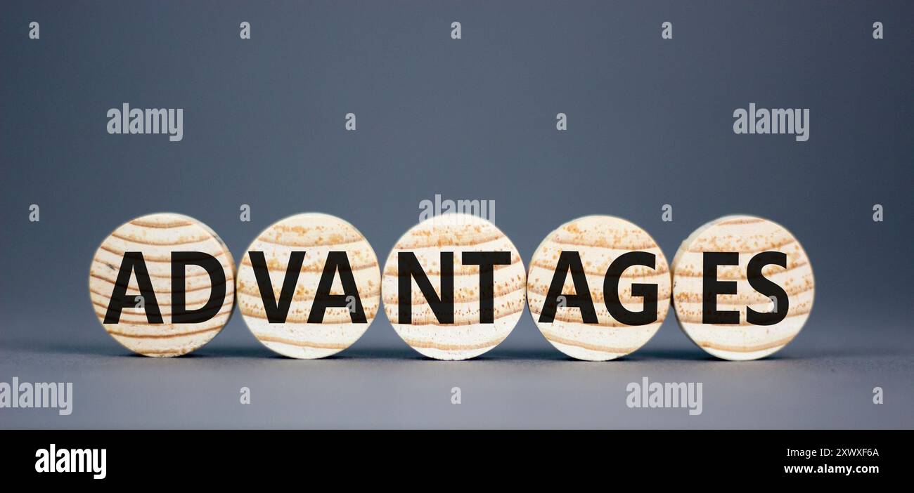 Advantages symbol. Concept word Advantages on beautiful wooden circles ...