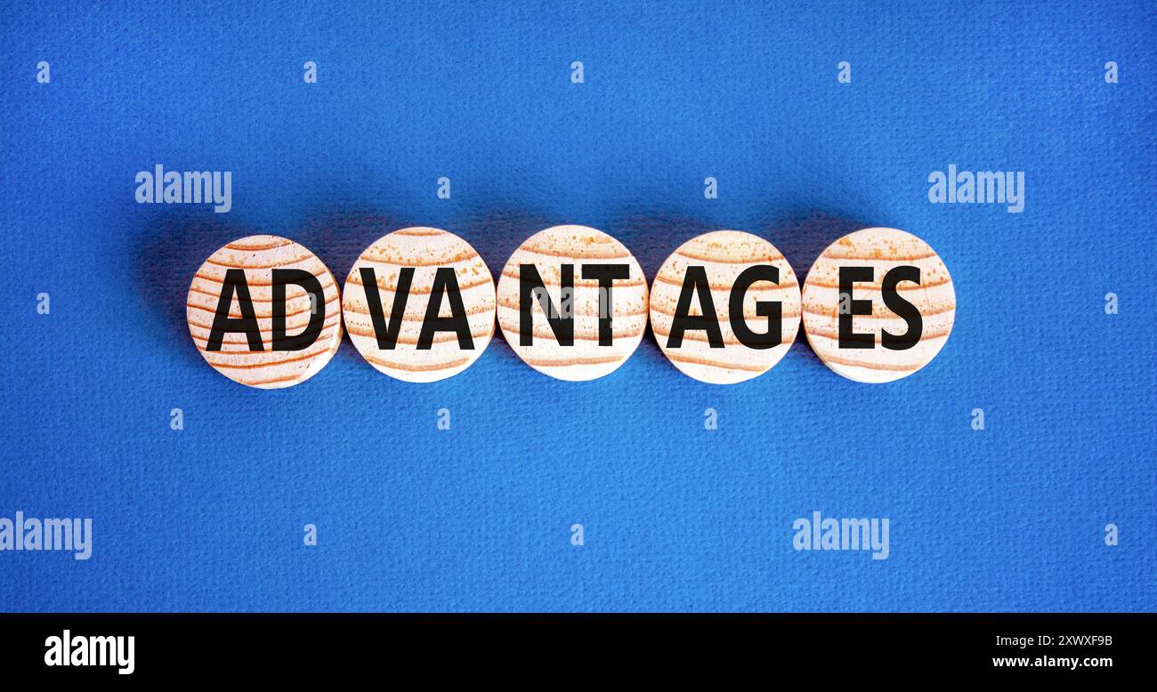 Advantages symbol. Concept word Advantages on beautiful wooden circles ...