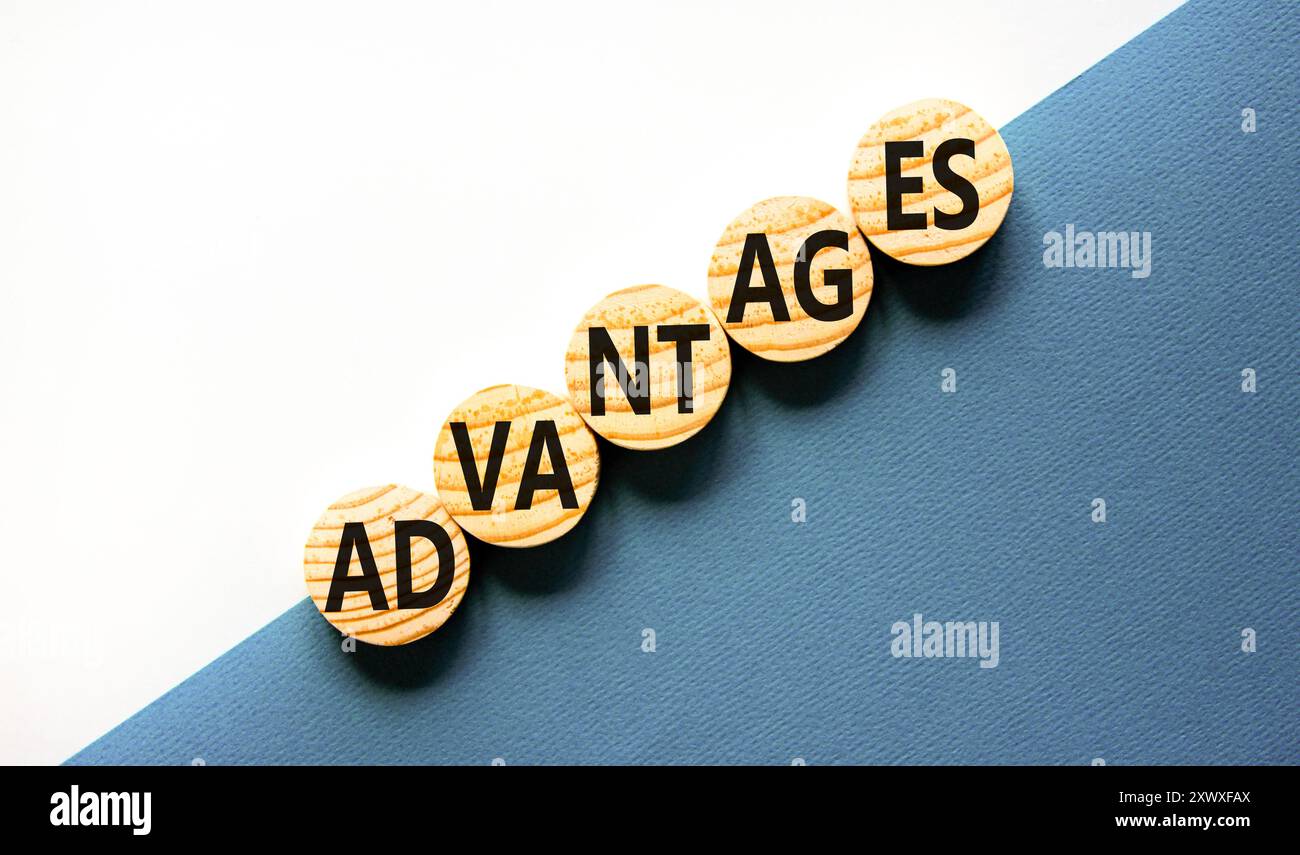 Advantages symbol. Concept word Advantages on beautiful wooden circles ...