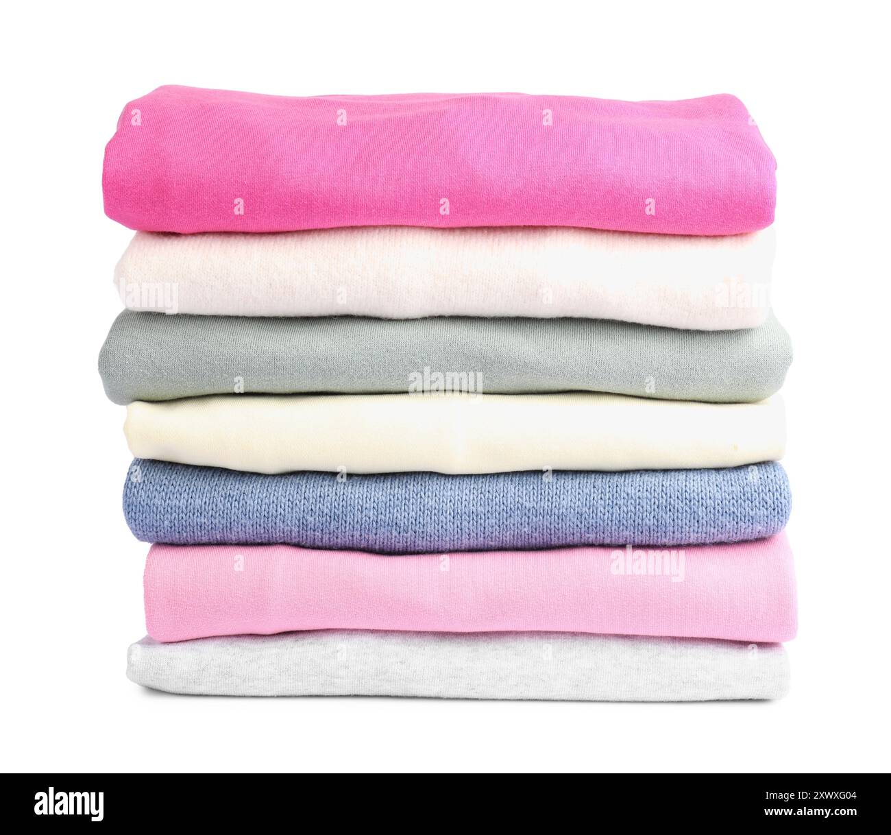 Stack of colorful clothes isolated on white Stock Photo - Alamy