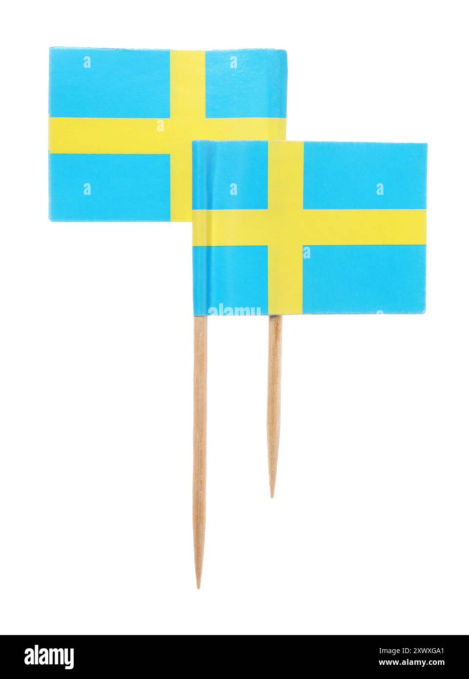 Small paper flags of Sweden isolated on white Stock Photo - Alamy