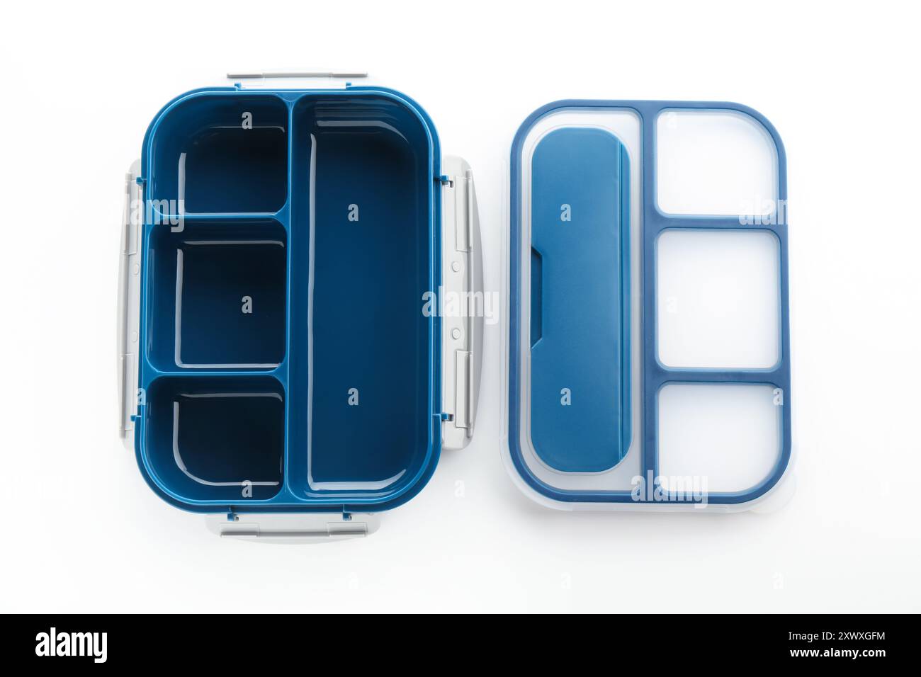 Plastic lunch box and lid isolated on white, top view Stock Photo - Alamy