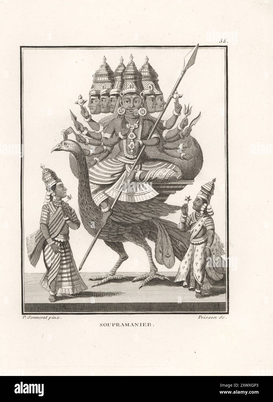 Kartikeya or Subrahmanya, Hindu god of war riding on a Paravani or ...