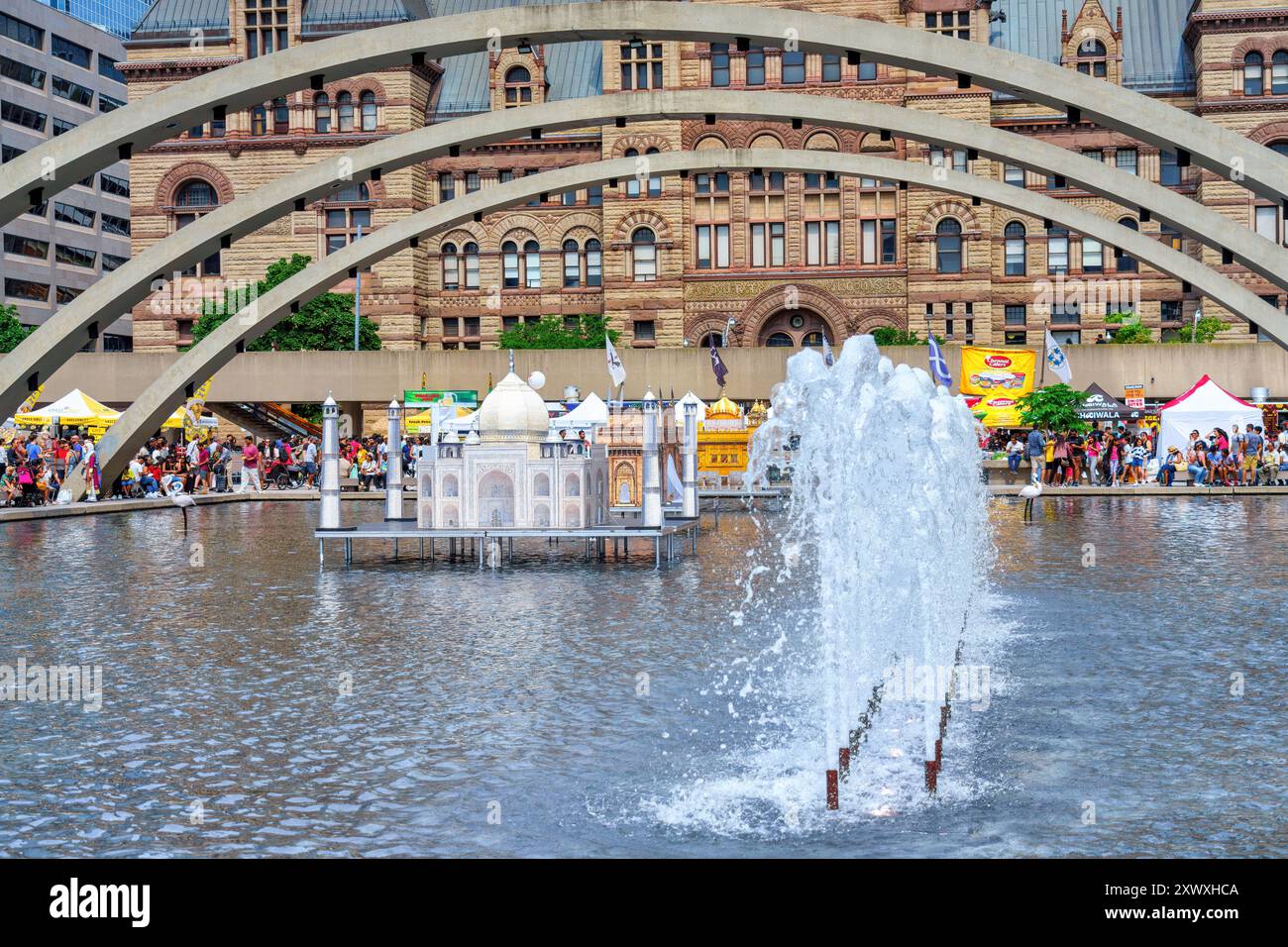 Toronto, Canada - August 3, 2024: Flowing water and decoration in ...