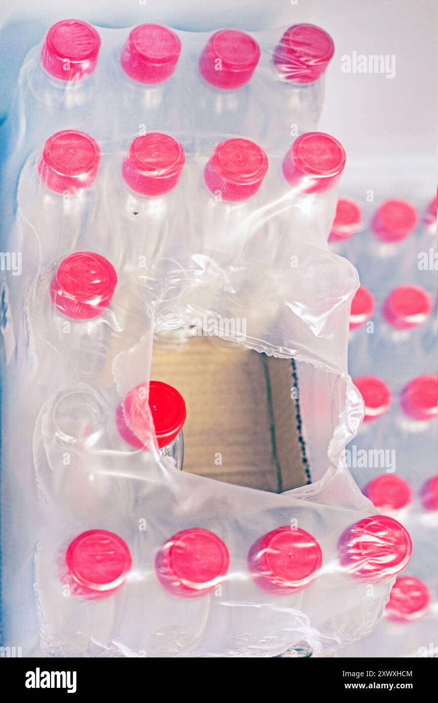 packaged vegetable oil in plastic tetra packs in the supermarket Stock ...