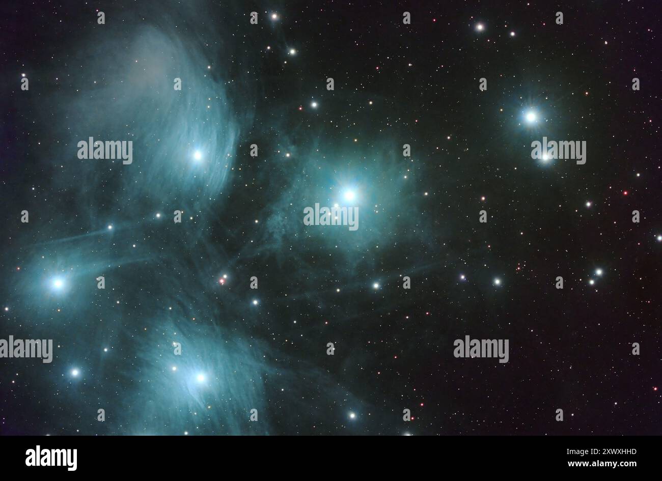 The Pleiades, also known as M45 or the Seven sisters, a star cluster in the constellation of Leo ...