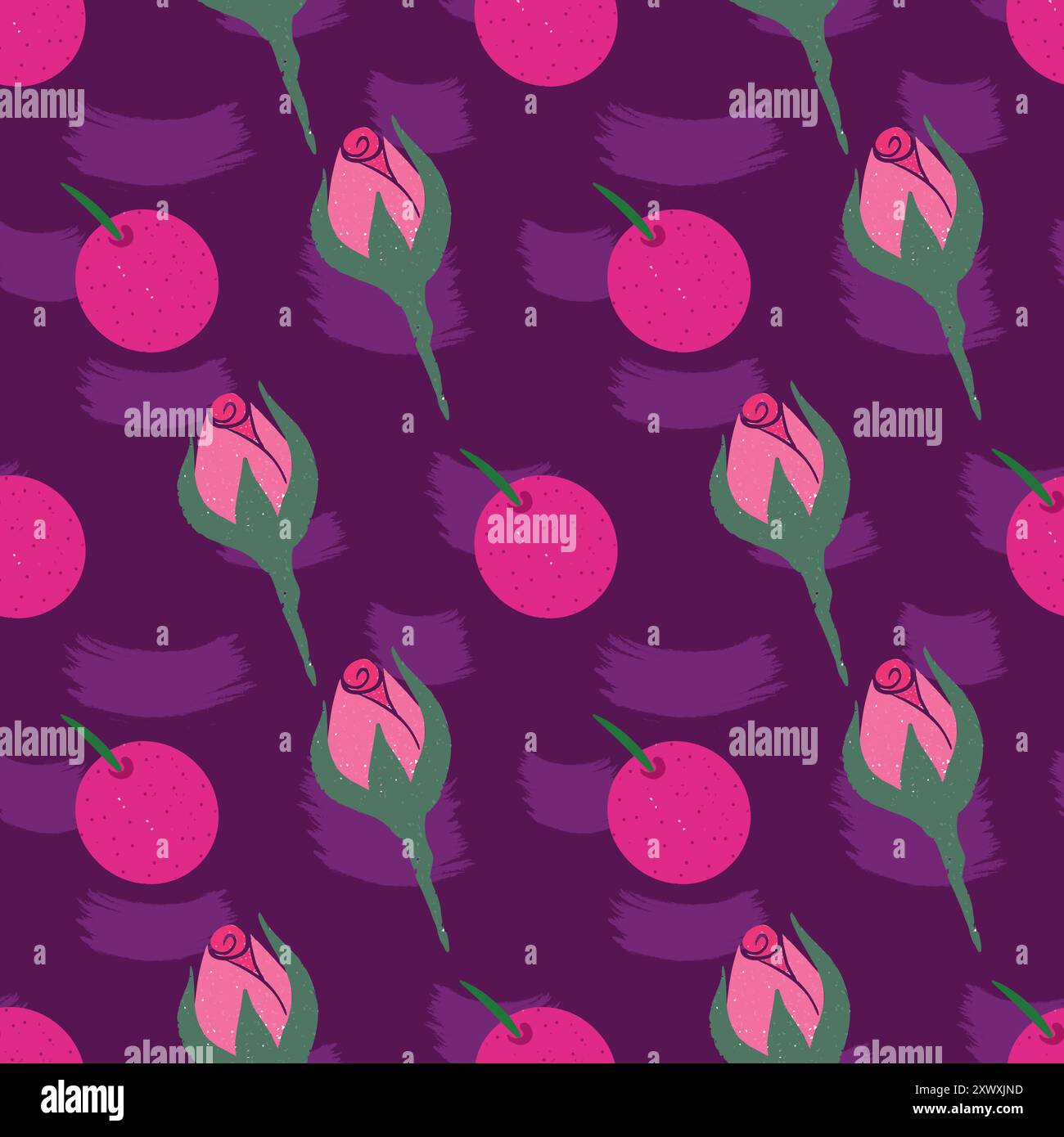 Rose and berry vector repeat pattern on purple background Stock Vector ...