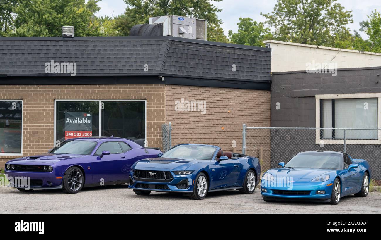 ROYAL OAK, MI/USA - AUGUST 16, 2024: Dodge Challenger, Ford Mustang ...