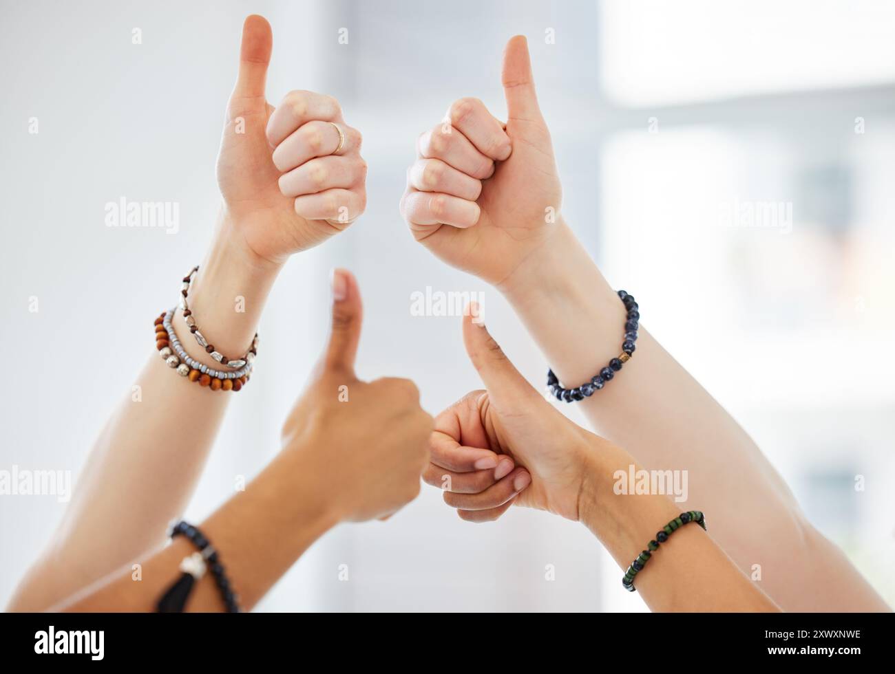 Hands, group and thumbs up of people with yes, agreement and emoji hand ...