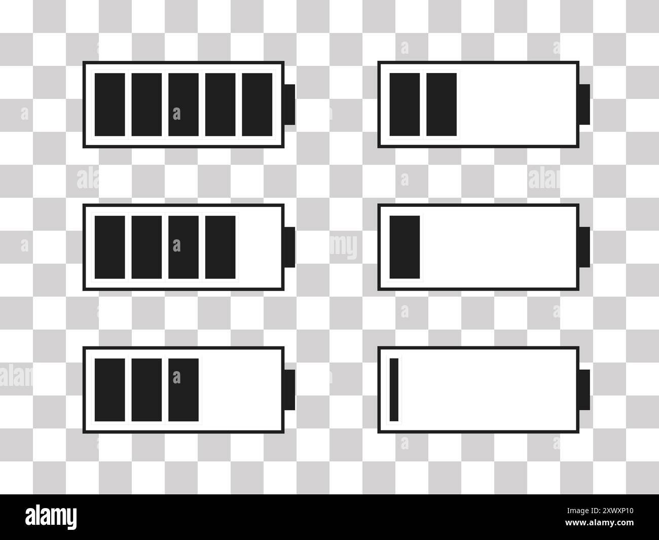 Set of battery level indicators in percentage vector. Battery indicator symbols. Percent 0-100 ...