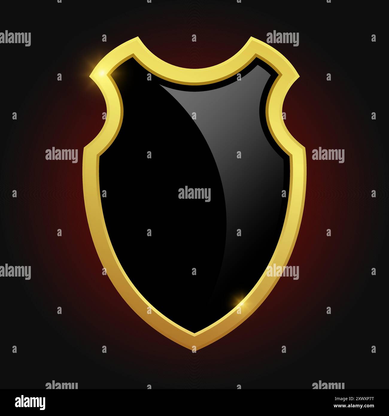 VIP luxury logo design element. Black shield with glossy bright golden ...