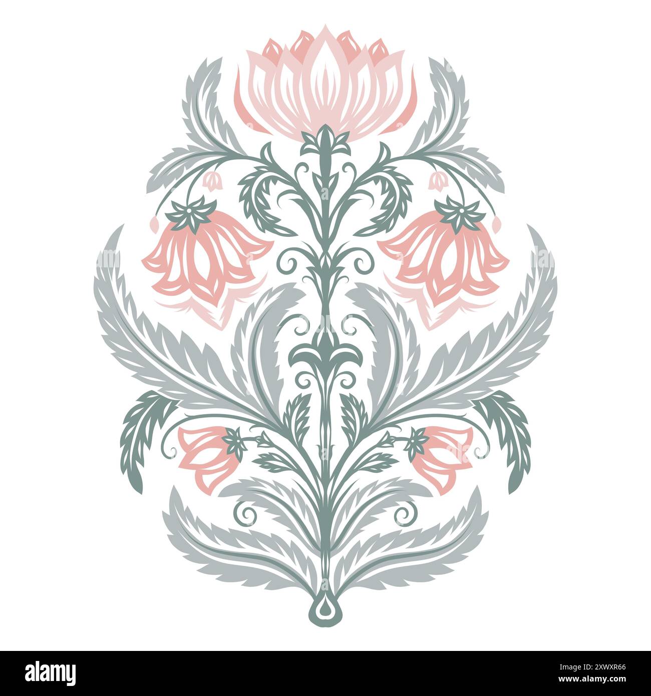 Vector decorative folk art illustration in delicate colors on white ...