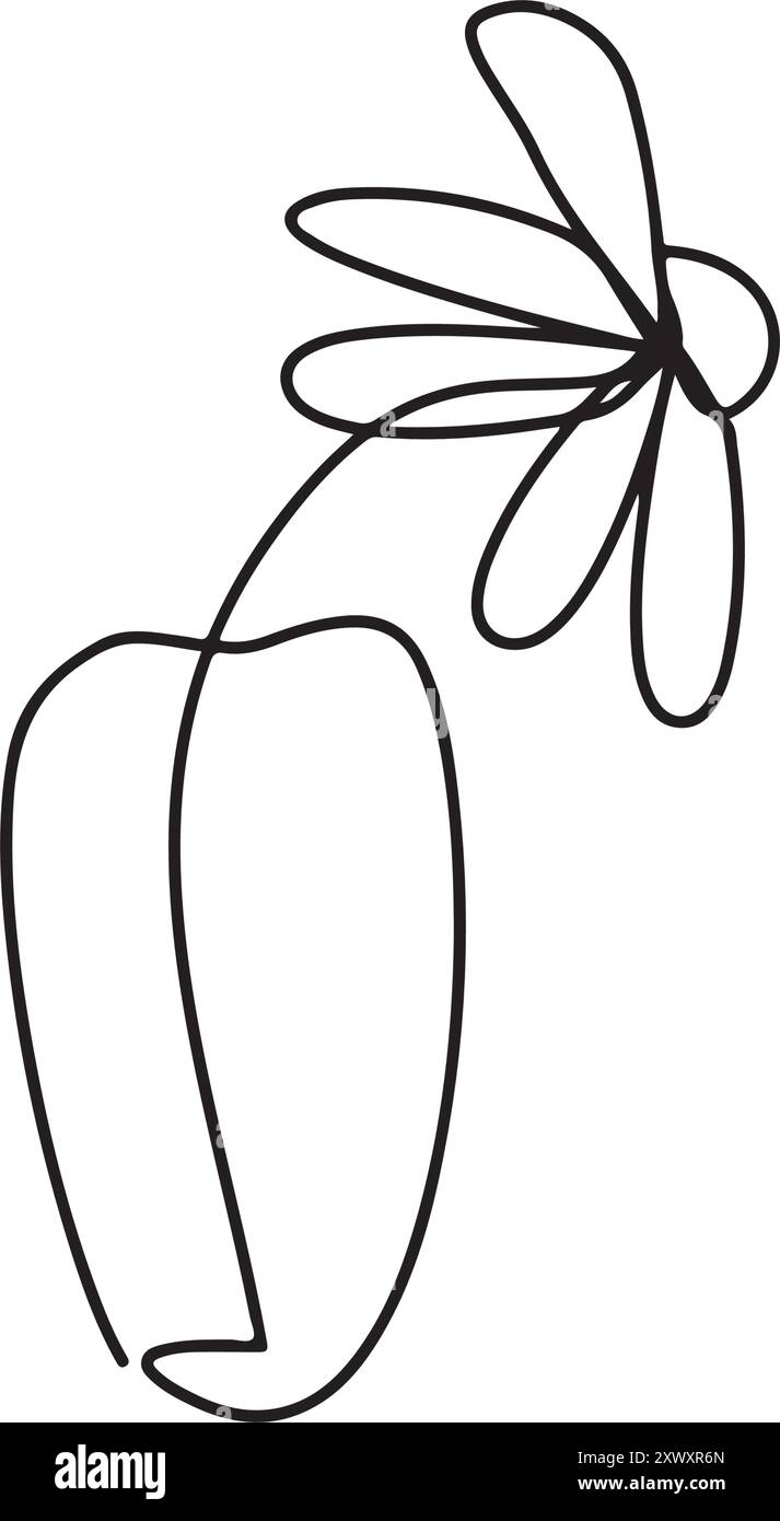 Abstract flower in vase. Hand drawn vector illustration. Linear contour ...