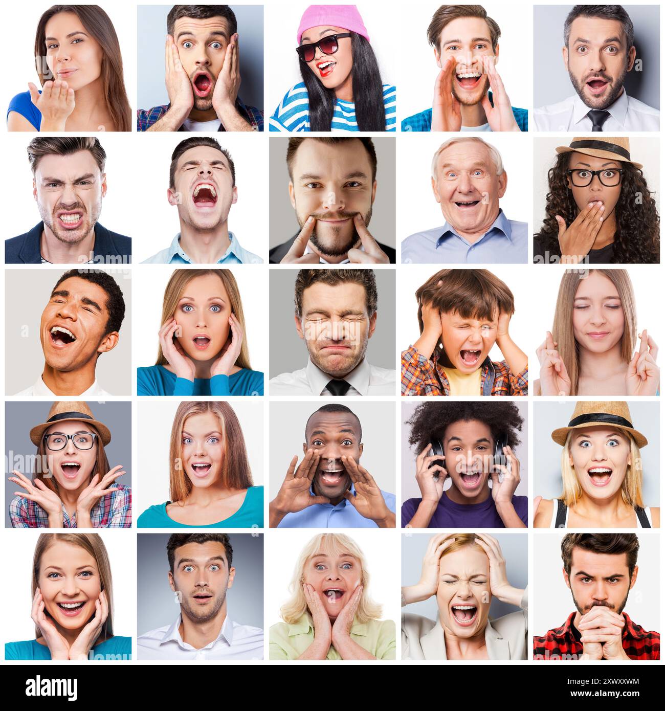 Diverse people with different emotions. Collage of diverse multi-ethnic ...