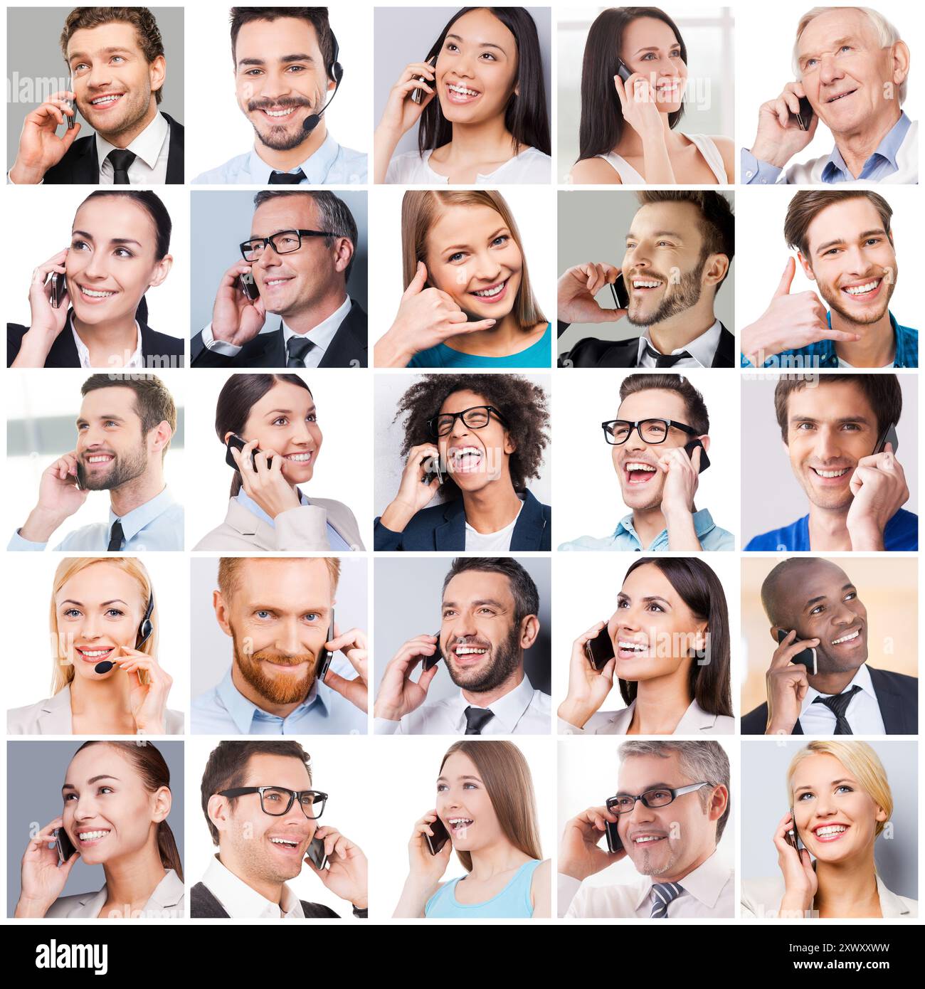Communication makes people closer. Collage of diverse multi-ethnic and ...