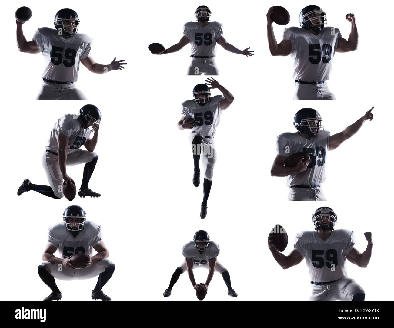Football player. Collage of American football player in different ...