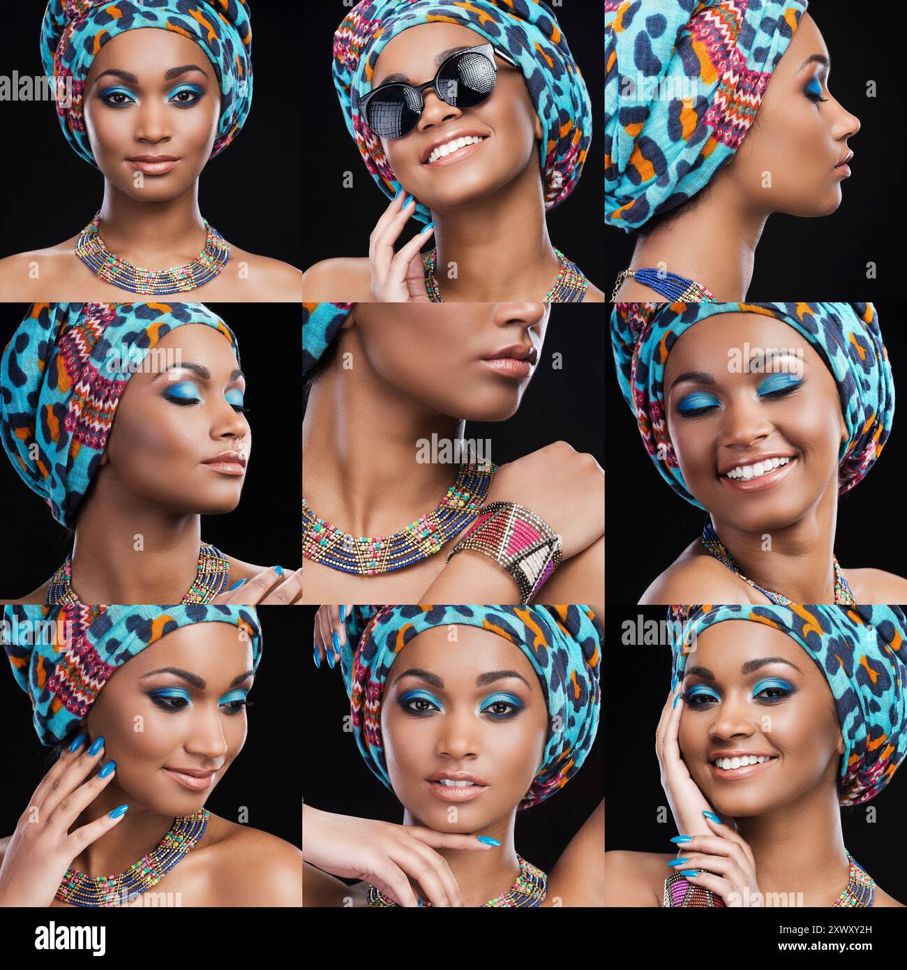 African beauty. Collage of beautiful young African woman in ethnic ...