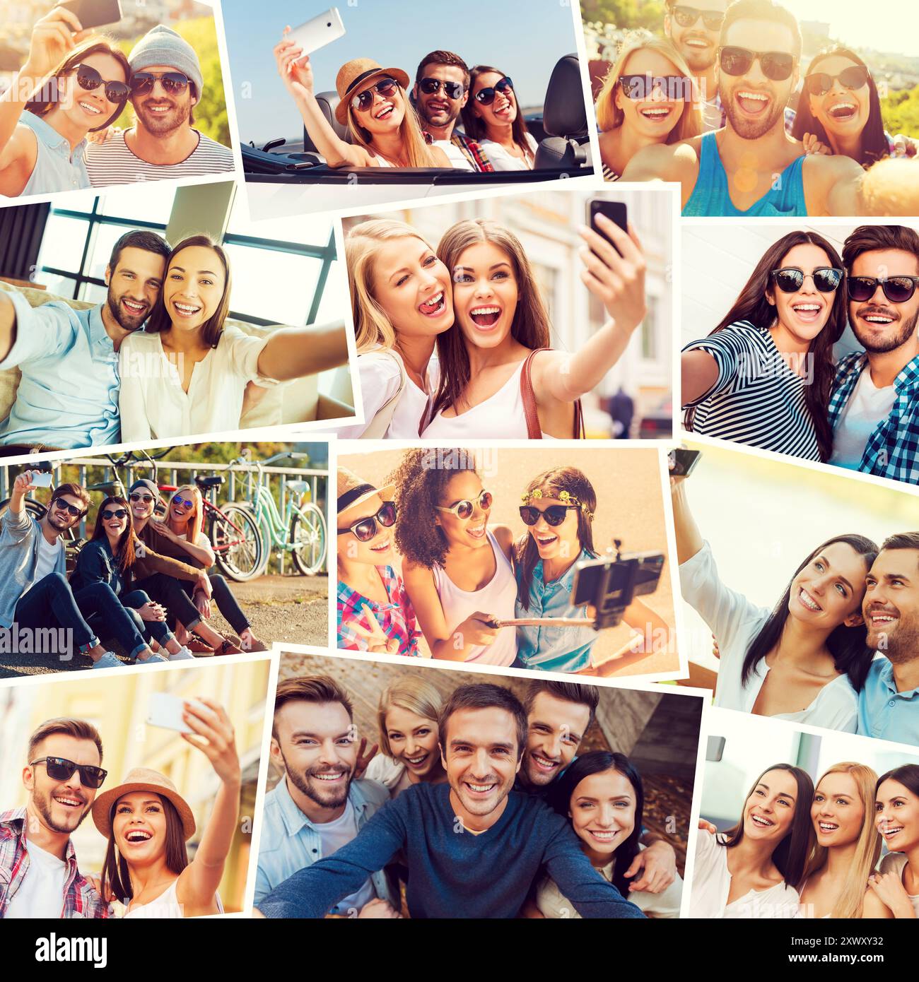 We love selfie! Collage of diverse multi-ethnic young people making ...
