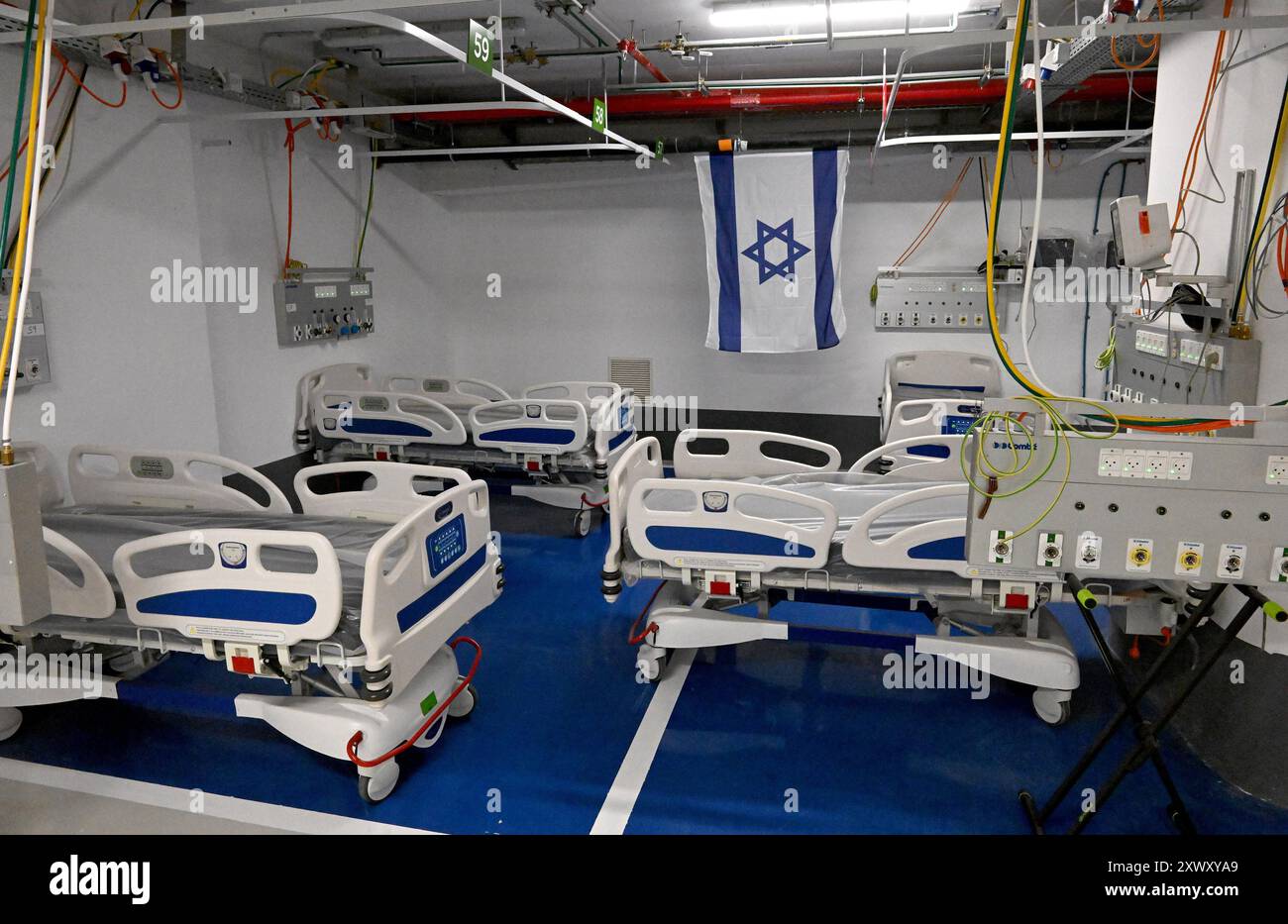 Jerusalem, Israel. 19th Aug, 2024. An Israeli national flag hangs ...