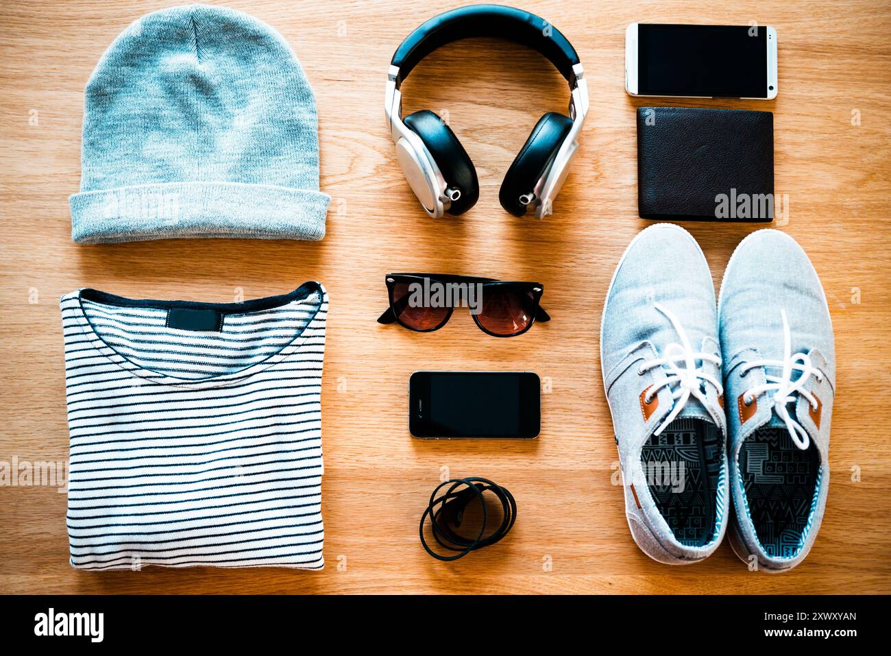 Youth collection. Top view of clothing and diverse personal accessory ...