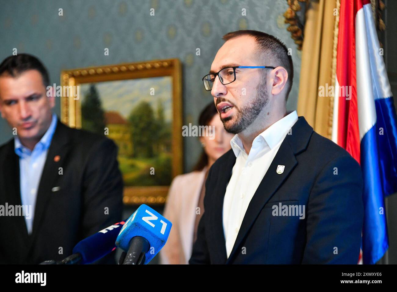 Zagreb, Croatia, 210824. Palace Dverce. Mayor Tomislav Tomasevic met ...